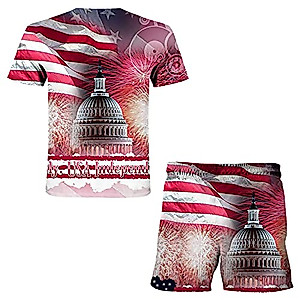 Set American Flag Casual 3D Men's Independence Sailing Day Printing Summer Ship Men Homecoming Suits for Men Red