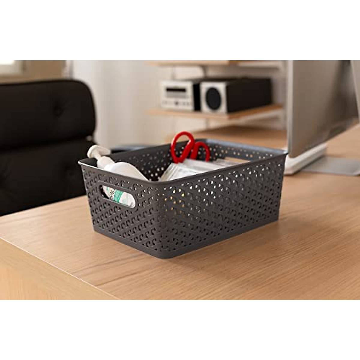 Aebeky Plastic Storage Basket,Medium Weave Basket Organizer,4-Pack (Grey)