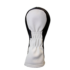 Golf Headcover Black and White Leather Style #5 Fairway Head Cover Fits Fairway Wood Clubs