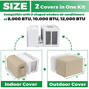 Forestchill 2 Pcs Window Air Conditioner Cover for U-shaped Window AC Unit, Upgraded Insulated Outdoor & Indoor Window AC Covers Set, Full Coverage and Weatherproof for Winter