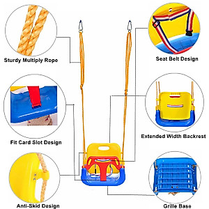 Yangogle 3-in-1 Toddler Swing Seat, Baby Swing Outdoor, Anti-Flip Snug & Secure Detachable Infants to Teens Kids Swing Seat for Indoor Outdoor Playground