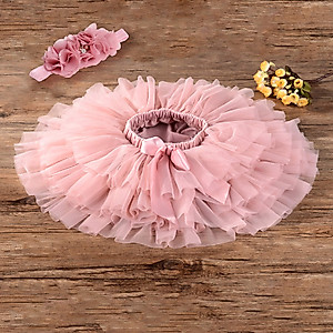 Baby Girls Tutu Skirt Headband Set Toddler Ruffle Tulle Diaper Covers 6-24 Month Bean Sand