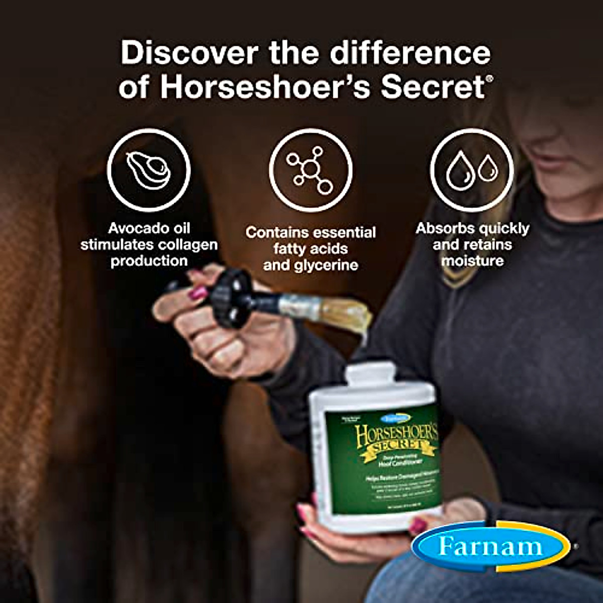 Farnam Horseshoer's Secret Deep-Penetrating Hoof Oil for Horses, Conditions Dry Hooves and Prevents Cracks, Splits and Contracted Heels, Contains Avocado Oil, 32 Oz.