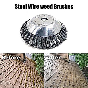XLENTGEN 6 Inch Steel Wire Brush Cutter Trimmer Head - Professional Round Head Lawn Mower Accessories - Lawn Rotary Steel Wire Brush for Rust Removal, Lawn Patio, Garden, Masonry Pavement, Driveway