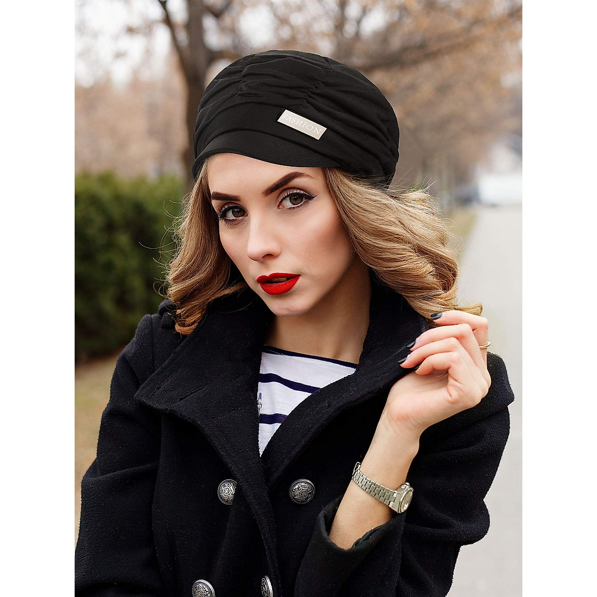 2 Pieces Women Newsboy Cabbie Cap Beret Hats Bamboo Baseball Cap Cotton Painter Visor Hats for Women (Black, Grey)