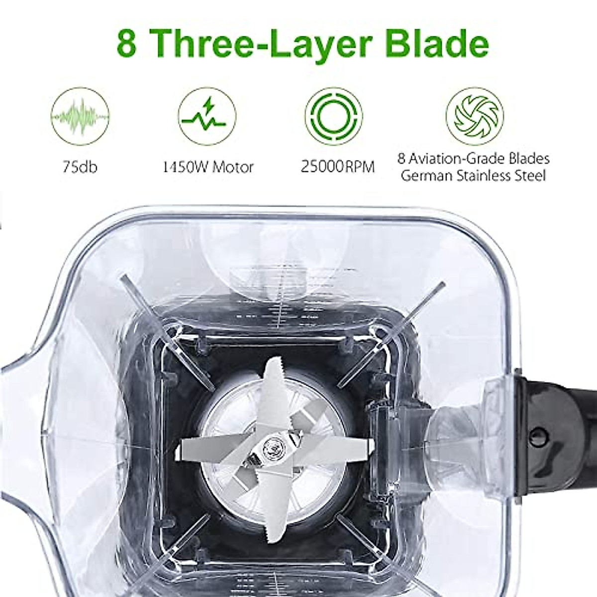 Blenders for Kitchen, Professional Countertop Blenders for Smoothies/Ice Shakes with 8 Adjustable Speeds 4 Preset Programs, 70Oz 1450W High Speed Commercial Blender, 30000RPM, BPA Free