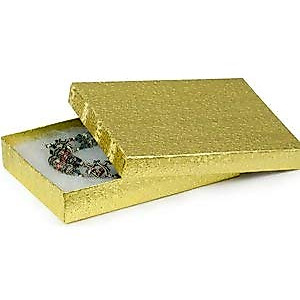 10 Pack Gold Foil Cotton Filled Color Paper Jewelry Packaging Box for Necklace, Bracelets, Watches, Jewelry Sets and Retail Display Boxes Sizes 5.25" X 3.75" X 1" Inch