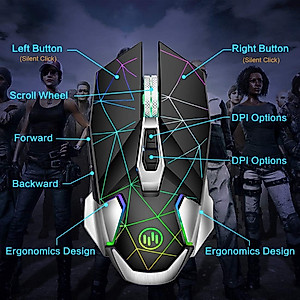 VEGCOO Wireless Gaming Mouse, Silent Click Wireless Rechargeable Mouse with Colorful LED Lights and 3 Level DPI Ergonomic Optical Gamer Mice for Laptop and Computer (C20 Black)