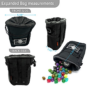 Luck Lab DND Drawstring Dice Bag with Removable Dragon Patch - Multiple Pockets and Large Dice Storage Area (200 + dice) for Dungeons and Dragons (d&d),RPG, MTG and All Table Top Gaming- Black