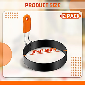 Patelai 12 Pcs 3.6 Inch Griddle Egg Ring for Frying Eggs with Orange Silicone Handle Stainless Steel Egg Circles for Cooking for Breakfast Pancake Omelette Sandwich