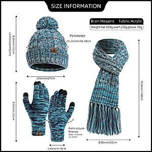 3 in 1 Winter Beanie Hat Neck Warm Scarf and Touch Screen Gloves Set for Women and Men,Knit Cap Set