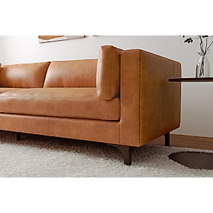 Valencia Mary Leather Couch 93" | Top Grain Nappa 11000 Leather Wide Seat, Solid Wood Frame, Plush Cushioning, Top-Stitched French Seams, Saddle Tan