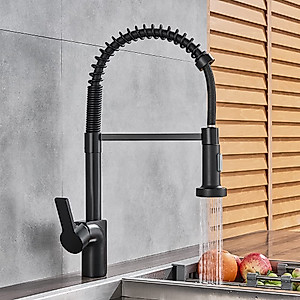 Kitchen Sink Faucet for Bar Farmhouse Commercial, Black/Brushed Kitchen Faucet, Deck Mounted Hot Cold Water Mixer Faucet, Spring Kitchen Pull Down Mixer Crane, 2 Function Spout ( Color : Black Bronze
