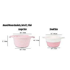 Set of 3 Pink Cotton Rope Baskets Small Storage Baskets for Keys Toys Little Items Cute Pink Baskets for Baby Room Living Room Mini Woven Baskets with Handles Organizer for Nursery Room