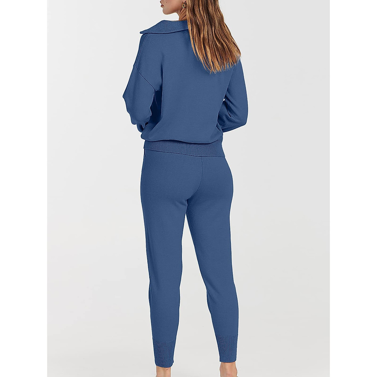 ANRABESS Women's Two Piece Outfits Sweater Sets Long Sleeve Zip Up Knit Pullover Jogger Pants Tracksuit 2024 Fall Lounge Sets Small