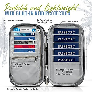 BOACAY Travel Document Organizer with RFID, Family Passport Holder, Wallet for Women & Men, Portable & Waterproof Case for Cards, Boarding Pass, Money