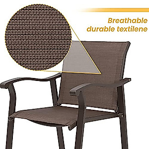 Crestlive Products Outdoor Counter Height Bar Stools Set of 2 Classic Patio Furniture Bar Chairs with Heavy Duty Aluminum Frame in Antique Brown Finish (Brown)