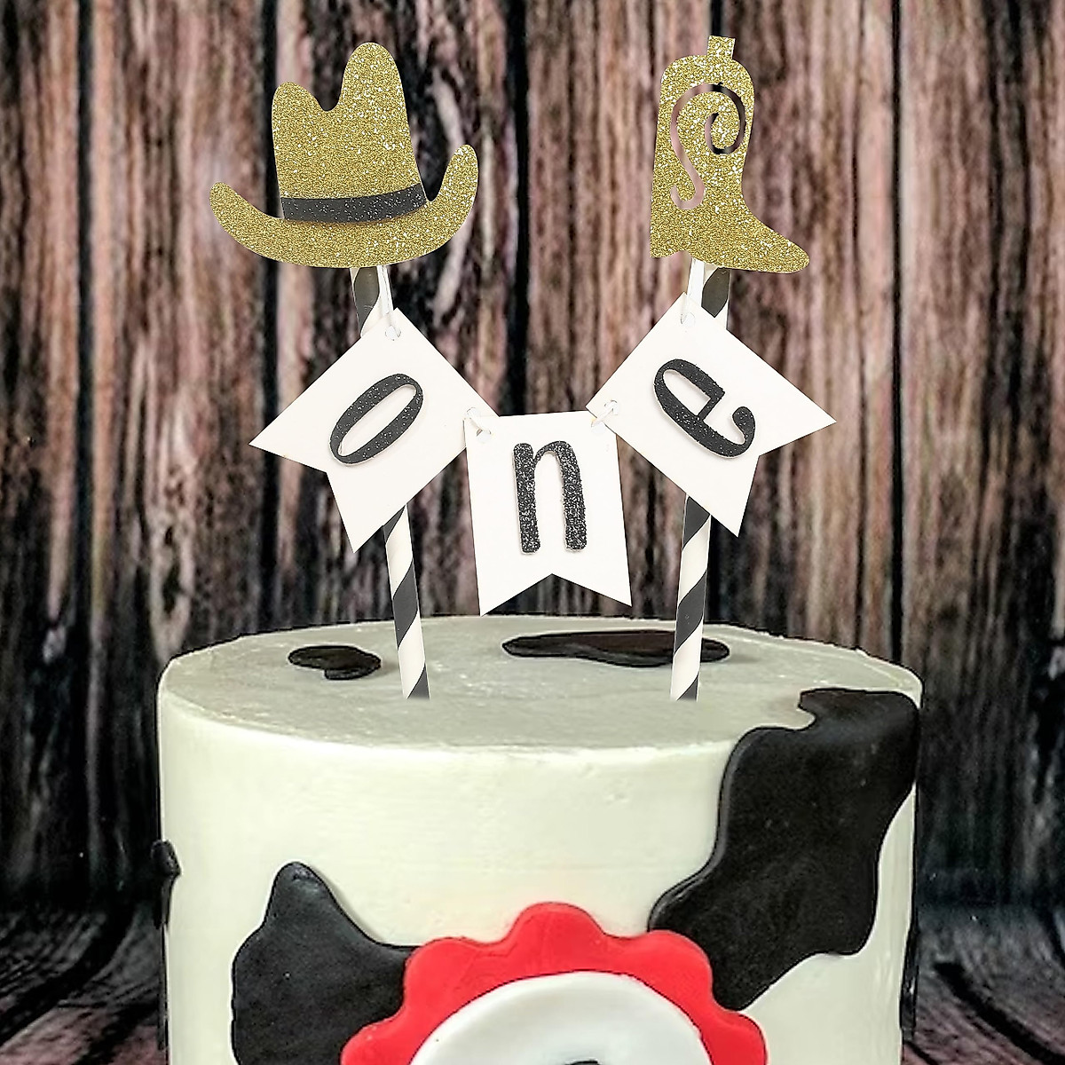 Western Cowboy Theme Birthday Cake Topper - Cowboy Party Supplies For Kids - Glitter Cowboy Hat 1st Birthday Cake Topper - Cowboy Baby Shower Cake Decor - Cowgirl Theme Cake Decorations - Wild West