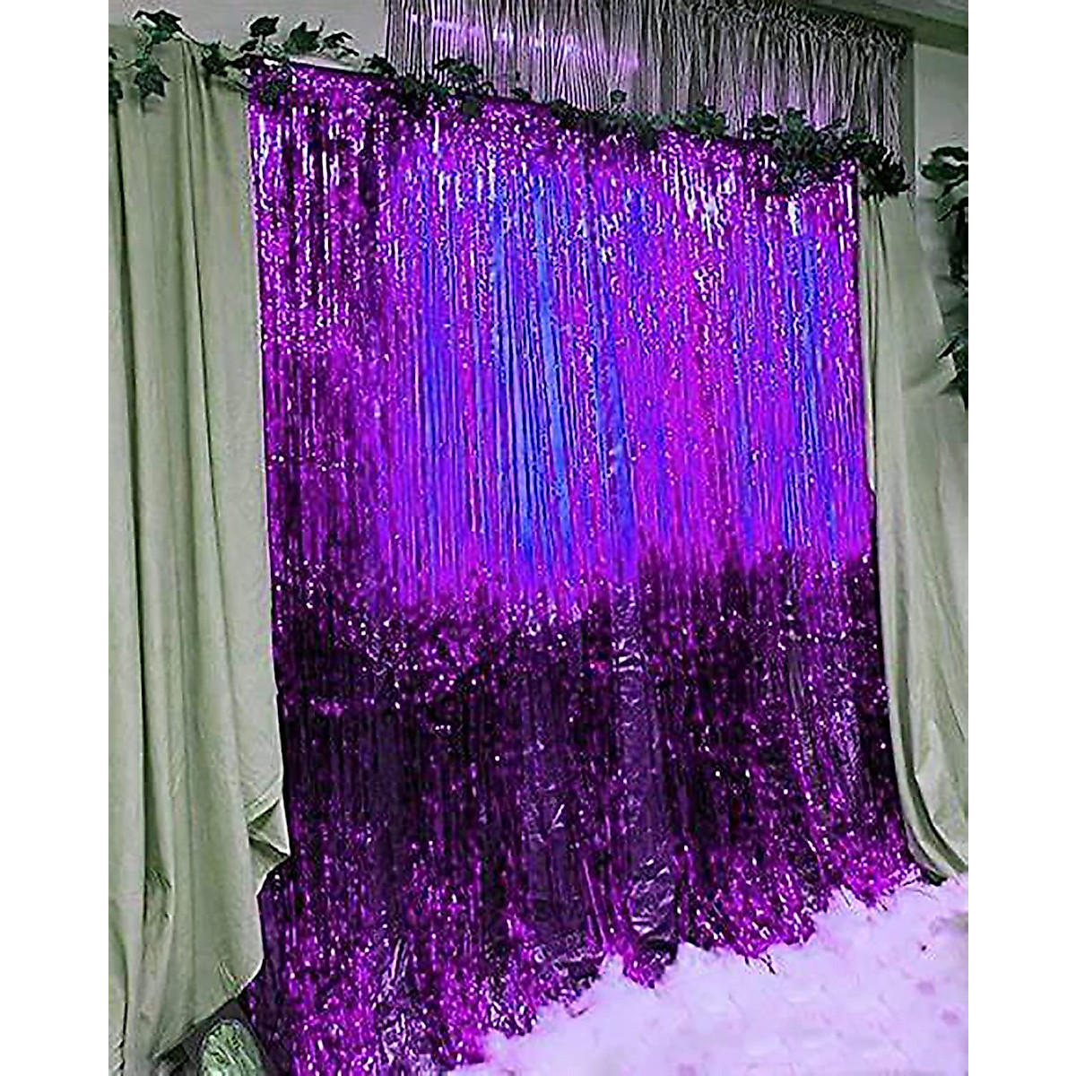 Graduation Party Decorations Purple Silver Black 2024/Purple Black Graduation Decorations 2024/Birthday Decorations for Women Purple Silver Black Foil Fringe Curtains
