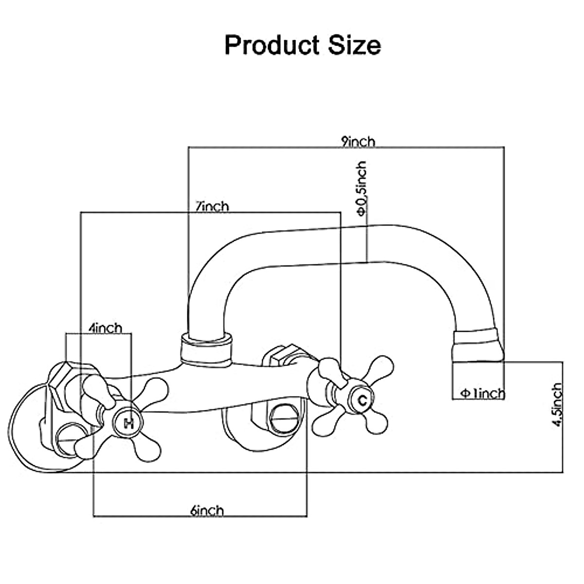 Wesliv Brushed Nickel Wall Mount Kitchen Faucet Double Cross Handle Commercial 3 Inch to 9 Inch Adjustable Spread Mixer Tap with 9 inch Spout Reach, Hot and Cold Water Mixer Tap 360 Rotatable Faucet