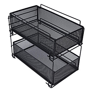 RIAAJ Kitchen Sink Shelf 2 Tier Metal Mesh Storage Baskets Organizer Kitchen Storage Drawer Basket Multilayer Kitchen Shelf Under Sink Drawer Large Capacity Storage Shelf Kitchen Sink Organizer