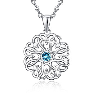 TANGPOET March Birthstone Necklace Sterling Silver Heart Pendant Necklace Infinity Heart Jewelry Birthday Gifts for Women Mom Wife Sister