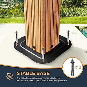 HAPPATIO 12' x 20' Hardtop Gazebo, Outdoor Wood Grain Aluminum Gazebo with Galvanized Steel, Patio Double Roof Permanent Metal Gazebo Canopy with Netting and Curtains for Backyard, Patio, Deck (Brown)