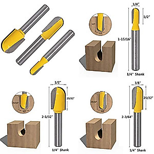 Yakamoz 6Pcs 1/4" Shank Carbide 90 Degree V-Groove and Round Nose Groove Router Bit Set 3D CNC Signmaking Lettering Engraving Cutter Woodworking Carving Cutting Tool