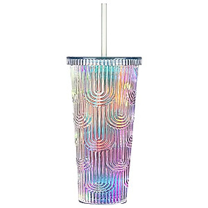 Bling NEW 24oz Tumbler with Lid and Straw Cups, Studded Fashion Water Ripple Double Venti Cups | 100% BPA FREE | Leakproof | Wide Mouth | Premium Quality Gifts