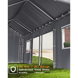 GarveeLife 13'x25'x11' Carport Oversized, Portable Garage with 180g PE Tarps, 19 Gauge Poles, 6 Roll-up Doors, and 4 Mesh Windows, Suitable for Full-Size Pickups Bass Boats, Tractors, and SUVs, Gray
