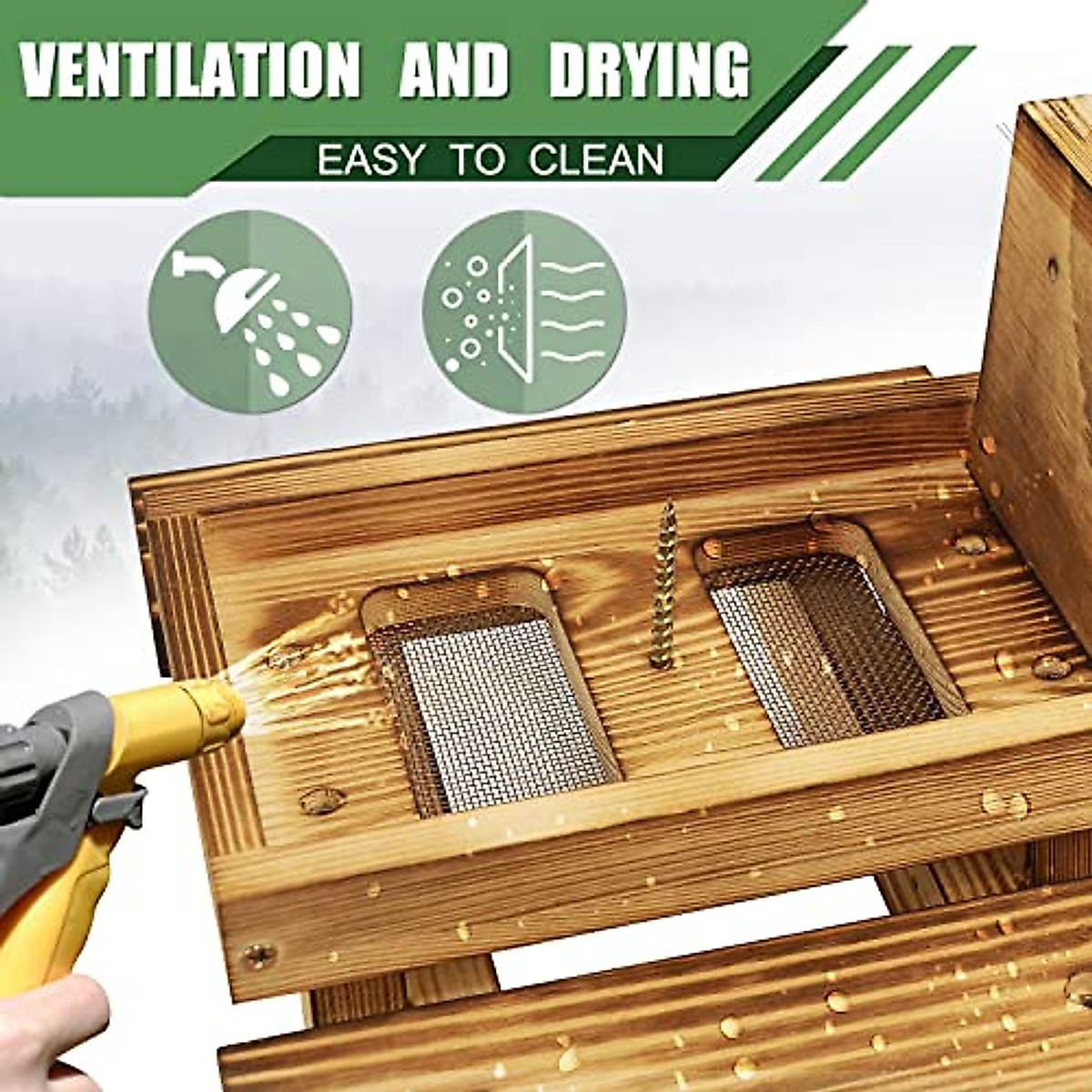 Carbonized Wood Squirrel Feeder, Squirrel Feeders for Outside Durable squrrill Picnic Table with Solid Structure Waterproof Chipmunk Feeder with Corn Cob Holder, Fenced Tabletop for Holding Peanuts