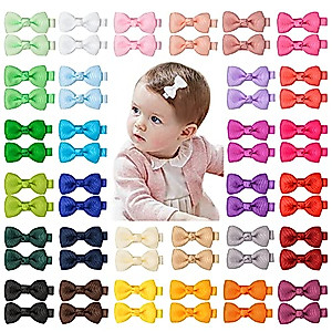 Coreeky 60 Pieces Hair Clips for Girls, 30 Colors Fully Lined Non Slip Tiny 2' Hair Bows Alligator Clips for Infants Toddlers in Pairs