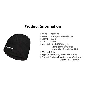Waterproof Windproof Winter Warm Knit Beanie Fishing Hat Cap, Slouchy Soft Black Headwear Great for Winter Ski Walking Running Trekking