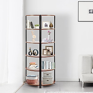 thksbought 6 Tier Corner Shelf,Display Shelf,Ladder Corner Wooden Storage Metal Frame Shelf,Multi-Functional Shelf Unit Wall Corner Shelf for Bedroom,Bathroom and Office Space (1,Dark Brown)