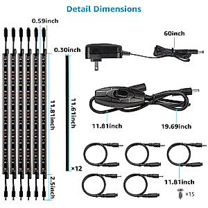 TORCHSTAR LED Safe Lighting Kit, (6) 12 Inch Linkable Light Bars + Rocker Switch + UL Power Adapter, 900LM, Input 100-240V, for Under Cabinet Gun Safe Locker Closet Showcase, 3000K Warm White