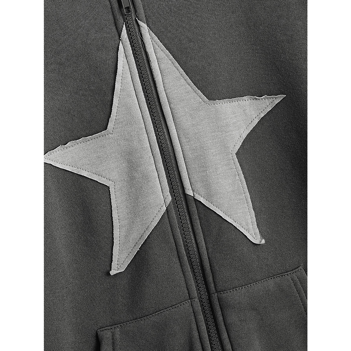 SOLY HUX Women's Zip Up Y2k Hoodies Jacket Star Print Graphic Drawstring Long Sleeve Sweatshirt Dark Grey Star S