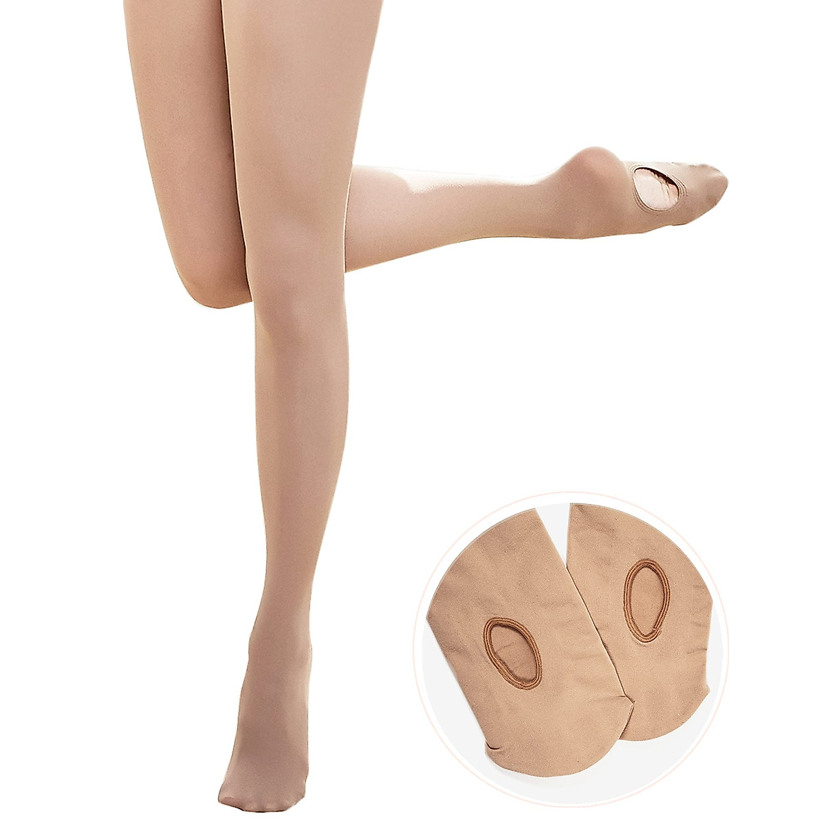 Stelle Girls Women Ballet Dance Convertible Tights Ultra Soft Pro Transition Tights (Tan, 6-8years)