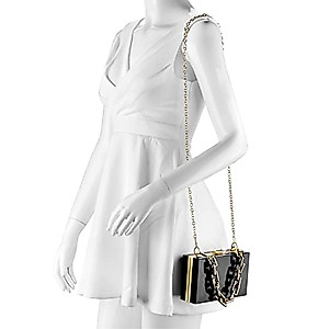 Women Clutch Purse, Acrylic Box Evening Handbag, Lady Party Wedding Crossbody Shoulder Bag with Two Detachable Chains Fits School Prom, Feat & Concerts (Black)