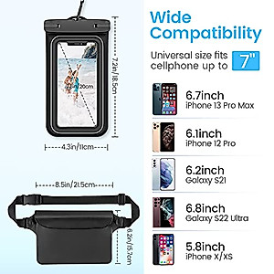 VEGO [2 Pack] Waterproof Pouch with Adjustable Waist Strap, Universal Floating Waterproof Phone Pouch for iPhone 13 12 11 Pro XR Xs 8 7 Galaxy S22 S21 S10 Note 10 up to 7" - Black+Black