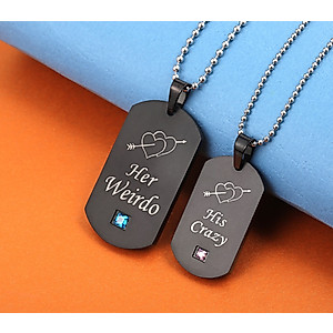 SunnyHouse Jewelry His & Hers Matching Set Titanium Stainless Steel His Crazy Her Weirdo Couple Pendant Necklace in a Gift Box (A PAIR)