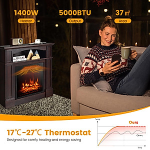 LDAILY 32" Electric Fireplace with Mantel, Freestanding Wooden Surround with 1400 W Fireplace Insert, 3D Realistic Flame, Remote Control, Overheating Safety System, Fireplace for Home RV, Brown