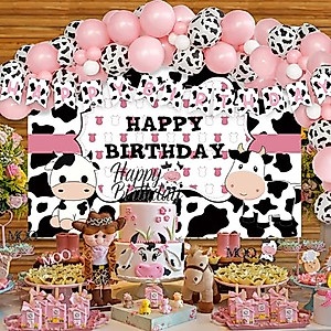 114 PCs Cow Party Decorations, Fiesec Pink Cow Birthday Party Decorations Backdrop Balloon Garland Arch Banner Cake Cupcake Topper Walking Cow Balloon Cow Print Moo Pink White Black