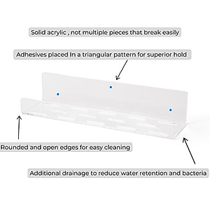 Acrylic Shower Shelves 2 Pack - Clear Acrylic Shelves for Bathroom, Shower, Living Room-Space-Saving Floating Shower Shelves for Inside Shower - No Drill Wall-Mounted, Strong Adhesive Shower Shelves