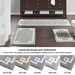 Madison Park Evan 100% Cotton Bathroom Rug Non Slip Backing-Luxrurious Tufted Plush Bath Mat Absorbent, Quick Dry, Spa Design Shower Room Décor, 24x72, Grey