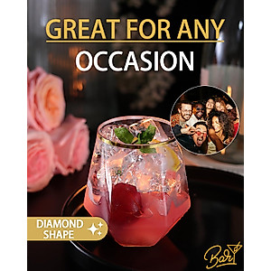 Maaacute 40 Pcak Plastic Stemless Wine cocktail Whiskey Champagne Glasses, 12 Oz Gold Rim Disposable Clear Unbreakable Cups for Party Bars Wedding Tasting (Diamond-shaped)