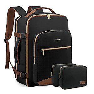 LOVEVOOK 40L Large Travel Backpack for Women, 17 Inch Carry on Backpack for Traveling on Airplane, Personal Item Travel Bag Airline Approved, Business Causal Weekender Backpack, Black