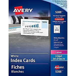 Avery Printable 3" x 5" Cards, 150 Blank Index Cards -- Great for Recipe Cards and Flashcards (5388)