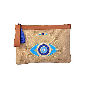 Evil Eye Embroidered Women Jute Clutch Bag Sun Beach Summer Style
