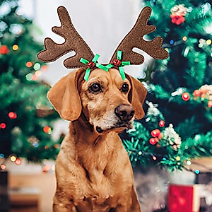 Idepet 3 PCS Christmas Dog Bandanna Bow Tie Collar with Reindeer Headband Costume Xmas Pet Plaid Triangle Bibs Scarf Kitten Adjustable Bow Tie for Cats and Dogs Puppy Christmas Decoration (Green)