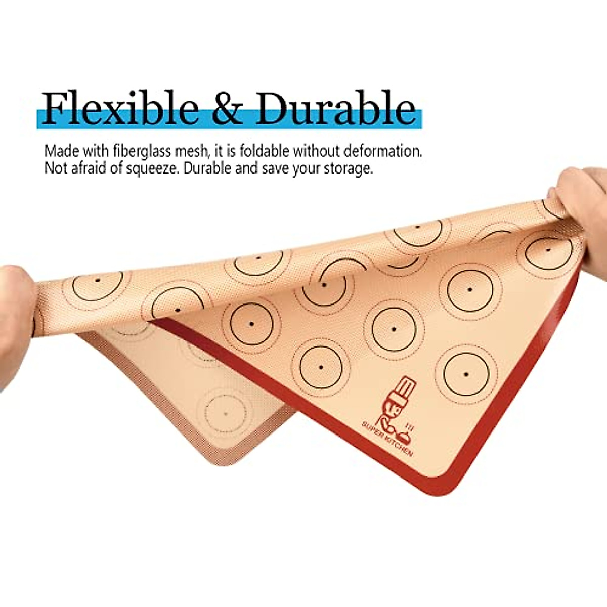 Silicone Baking Mat Macaron - Set of 3 (2 Half Sheet Liners and 1 Quarter Sheet), Non Stick Silicon Cookie Oven Liner For Macaroons, Bake Pans, Pizza, Toaster, Cake and Bread Making (Red,Blue,Gray)